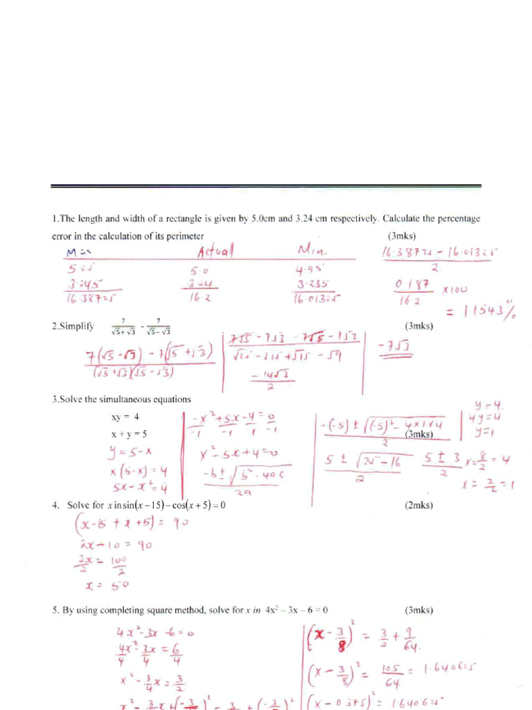 Mathematics f3 Ms | PDF