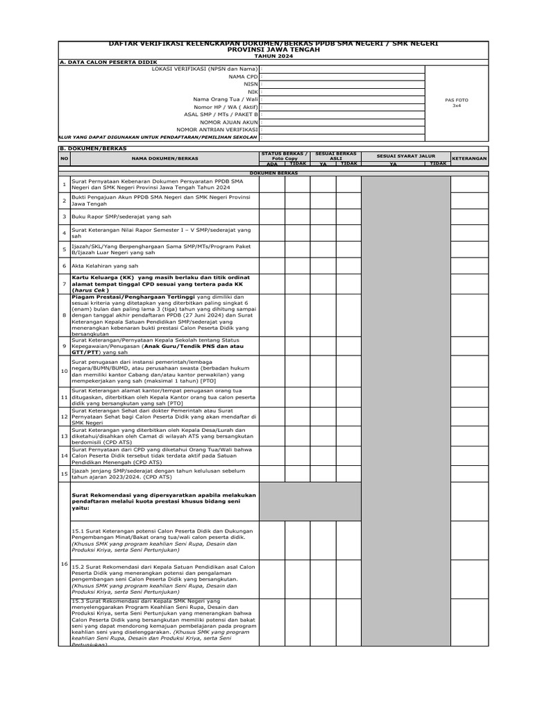 DAFTAR CEKLIS DOKUMEN PPDB 2024 Rev290524 | PDF