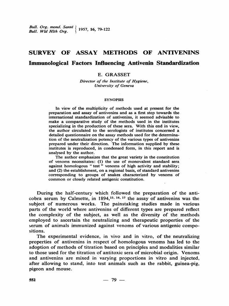 Jurnal_1957_survey of Assay Methods of Antivenins | PDF | Venomous Snakes | Snake