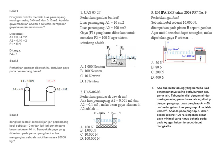 Ipa Kelas 8 Hukum Pascal Latihan Soal | PDF