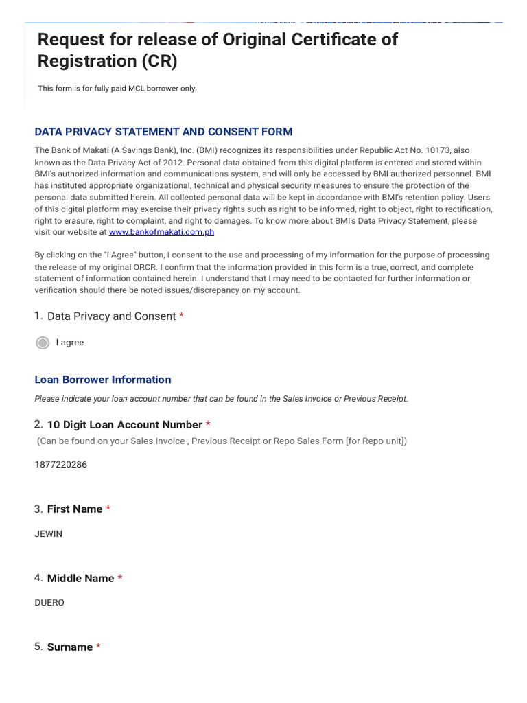 Loan Certificate Release Form | PDF | Privacy | Information Privacy