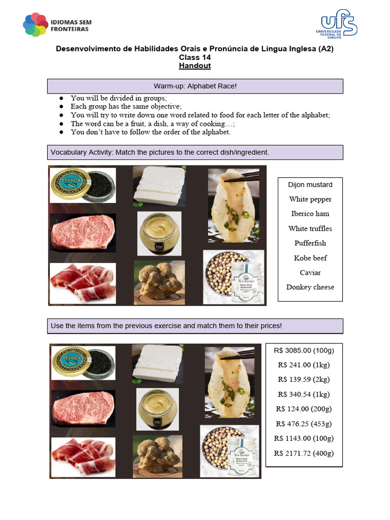 Class 14 - Handout (DHOPLI A2) | PDF | Menu | Foods