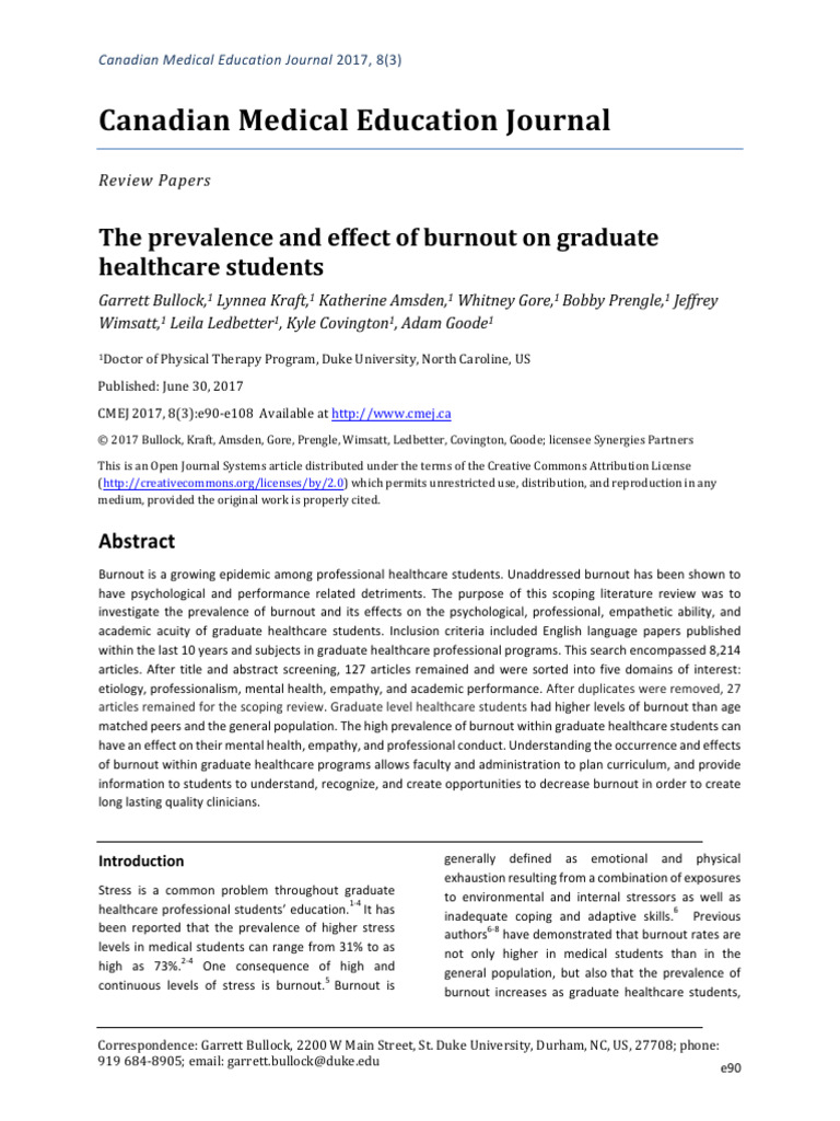 Canadian Medical Education Journal: The Prevalence and Effect of ...