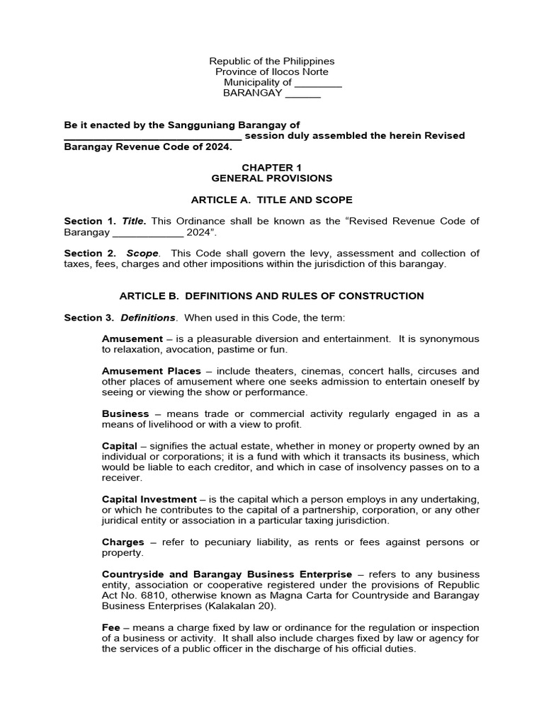 Barangay Revenue Code | PDF | Taxes | Fee