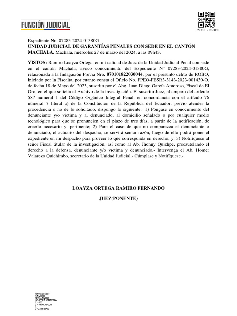 Firmado Por Ramiro Fernando Loayza Ortega C Ec L Machala CI 0703158063 ...