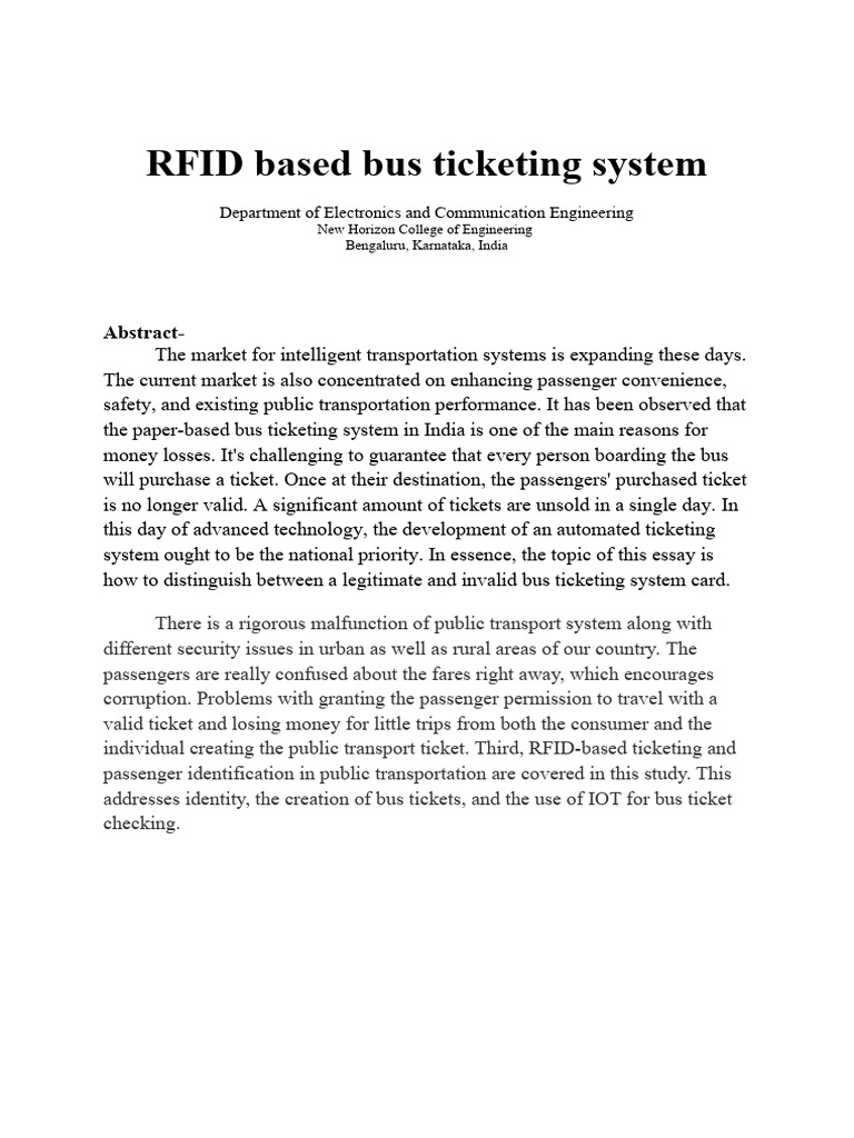 Paper - RFID Based Bus Ticketing System | PDF | Radio Frequency ...