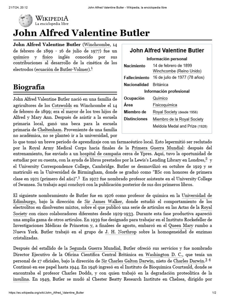 Notas laboratorio Alfred Valentine Butler | PDF | Química