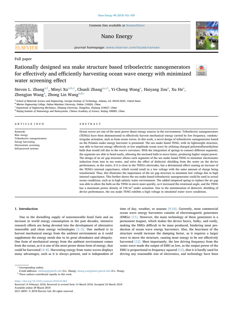 Rationally designed sea snake structure based triboelectric ...