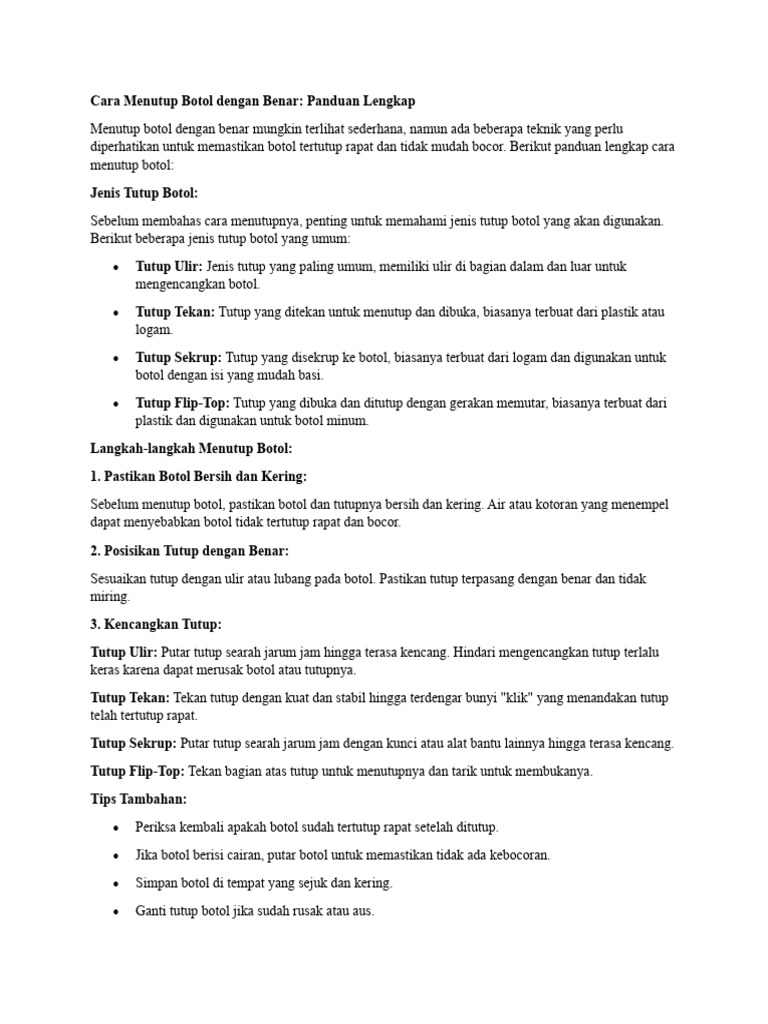 Cara Menutup Botol | PDF