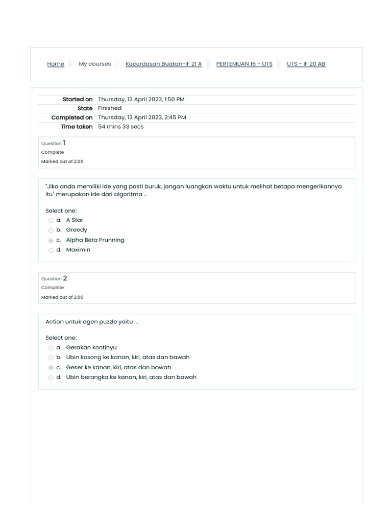 Uts Kecerdasan Buatan | PDF | Metode & Bahan Ajar