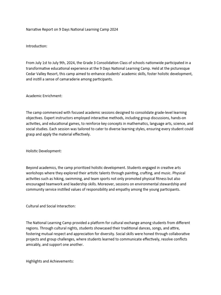 NLC 2024: Transformative Learning Camp | PDF | Learning | Experience