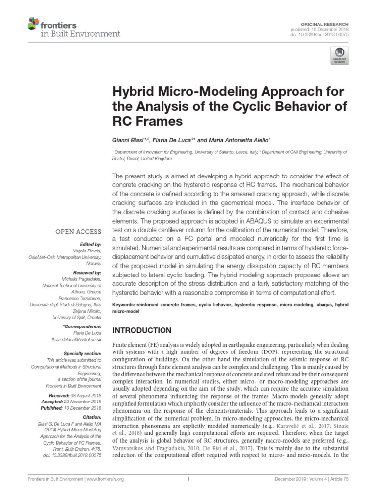 Hybrid Micro-Modeling Approach For The Analysis of The Cyclic Behavior of RC Frames | PDF ...