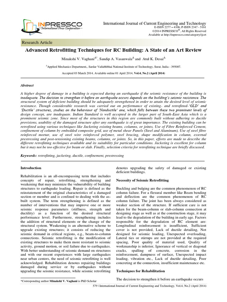 Advanced Retrofitting Techniques For Rc Building A State Of An Art Review Pdf Composite