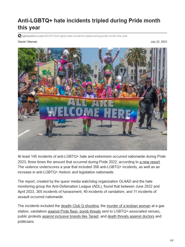 Anti-LGBTQ+ Hate Incidents Surge in 2023 | PDF | Extremism | Violence