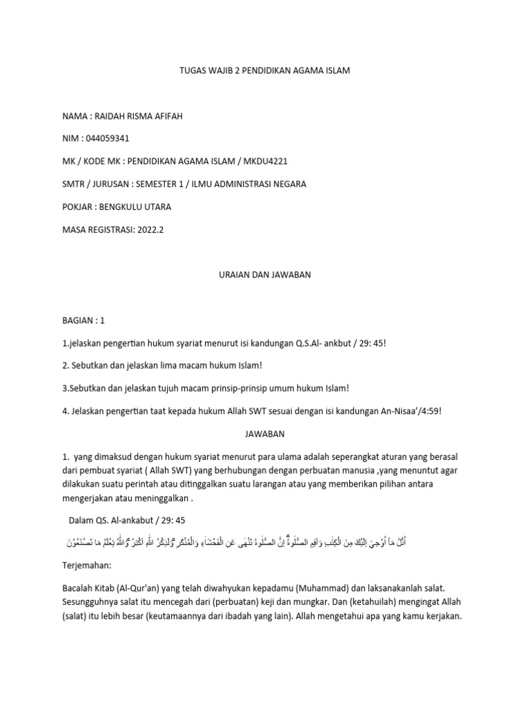 Raidah Risma Afifah - Tugas Wajib 2 Pendidikan Agama Islam | PDF