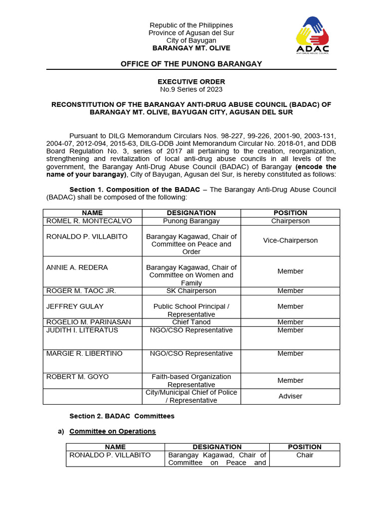 BADAC Template Executive Order | PDF