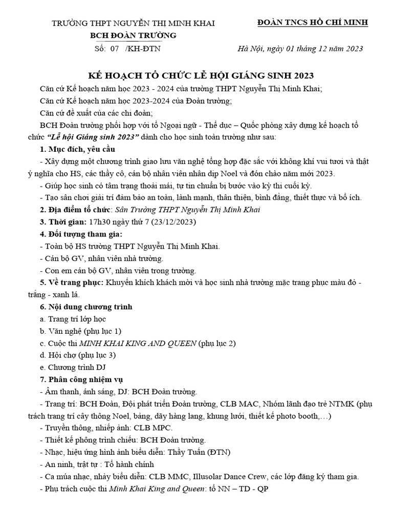 Ke Hoach To Chuc Noel2023 | PDF