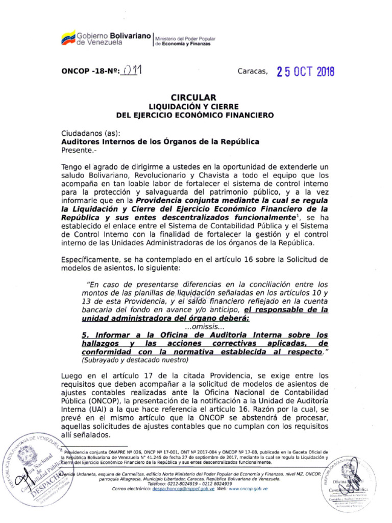 Circular 011-Liquidacion Problemas de Conciliaciòn 29-10-2018 10 30 32-CIRCULAR 011 | PDF