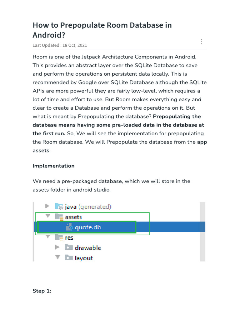 How To Prepopulate Room Database in Android - GeeksforGeeks | PDF How To Prepopulate Room Database in Android - GeeksforGeeks | PDF