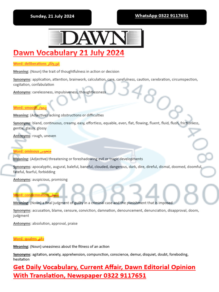 21 July Dawn Vocabulary | PDF | Linguistic Typology | Syntax