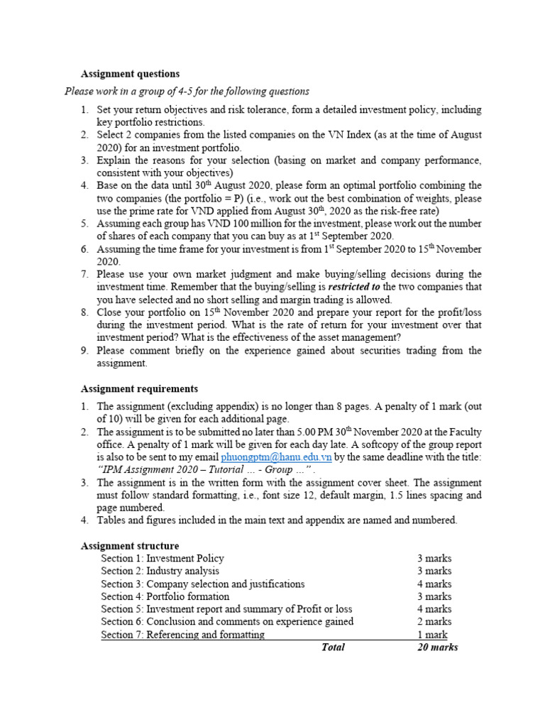 IPM Assignment Guidelines 2020 | PDF | Investing | Investment Management