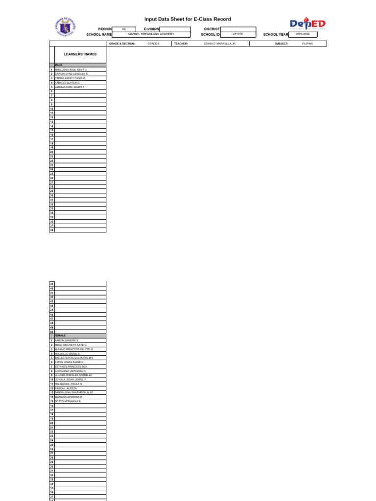 Filipino 6,q4 Grading Sheet | PDF