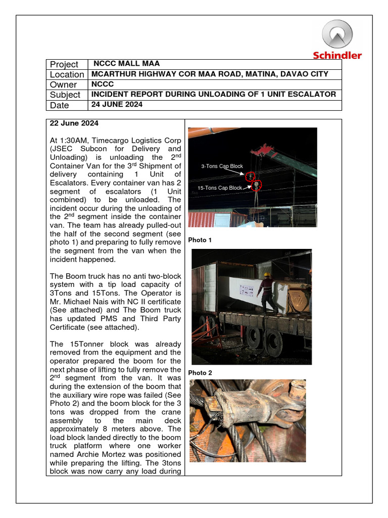 Incident Report 24 June 2024 | PDF | Crane (Machine)