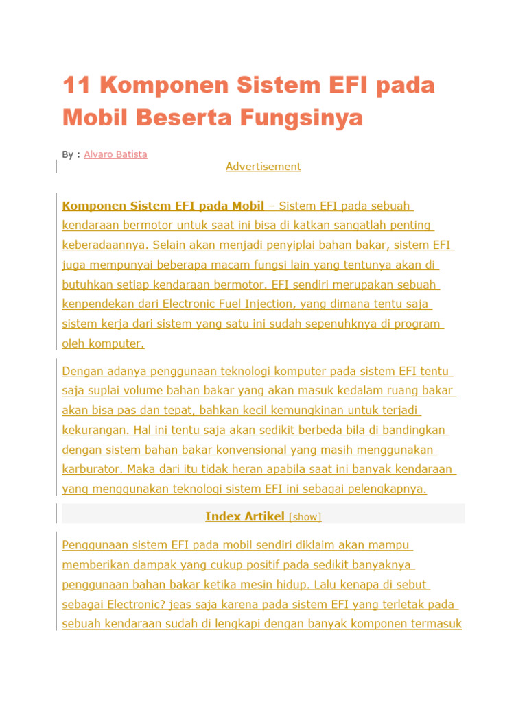 11 Komponen Sistem Efi Pada Mobil Beserta Fungsinya Pdf