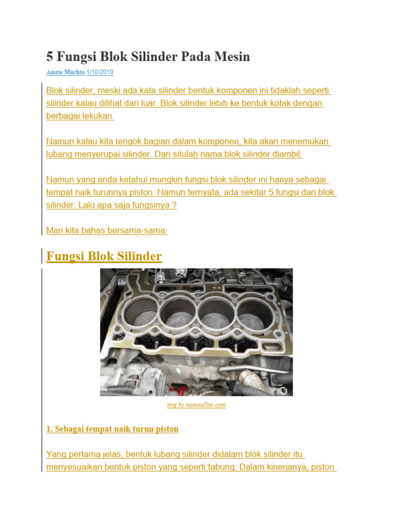 Fungsi Blok Silinder pada Mesin | PDF | Komputer