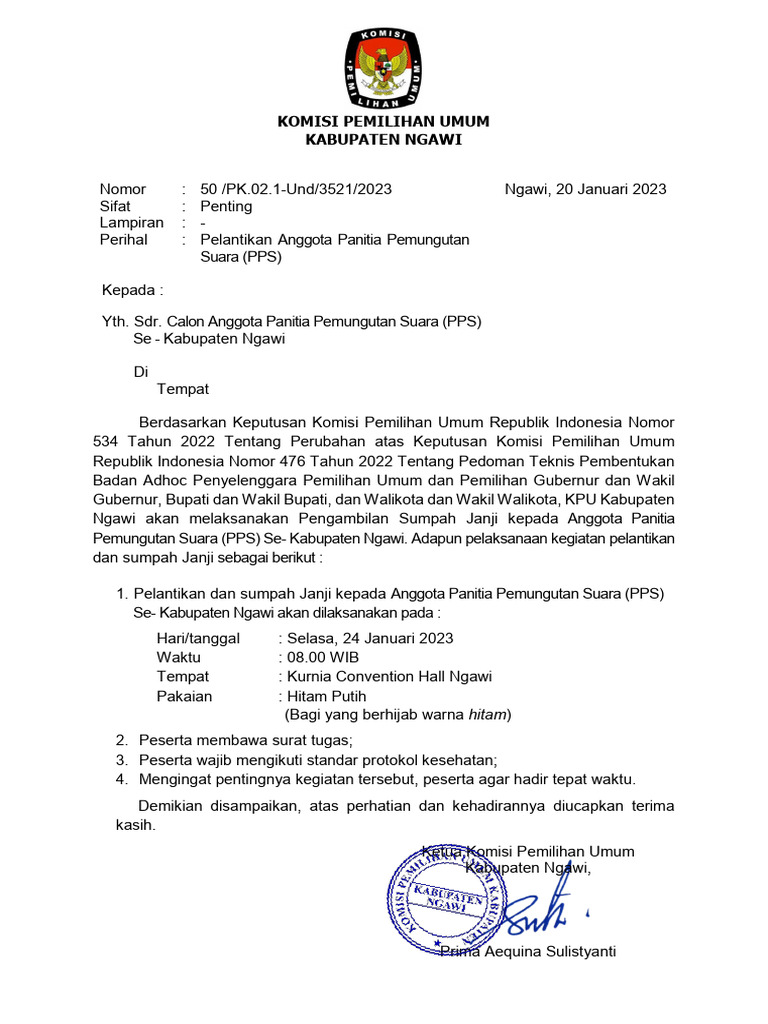 Undangan Pelantikan PPS Fix | PDF
