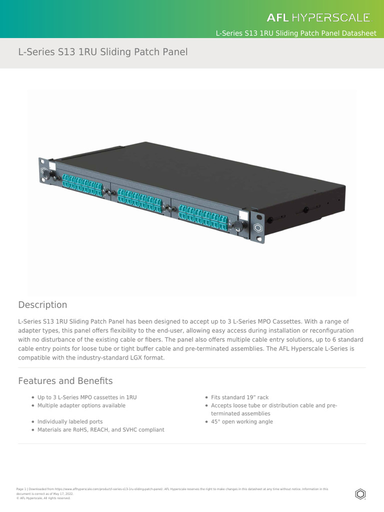 L Series s13 1ru Sliding Patch Panel | PDF | Computing | Computer ...