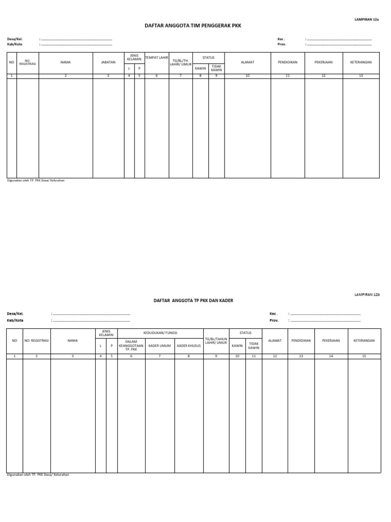 FORM DASAWISMA - Lampiran - Tabel - 18-29 | PDF