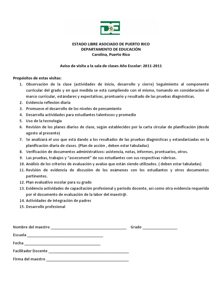 Visitas a Clases: Evaluación Docente PR | PDF