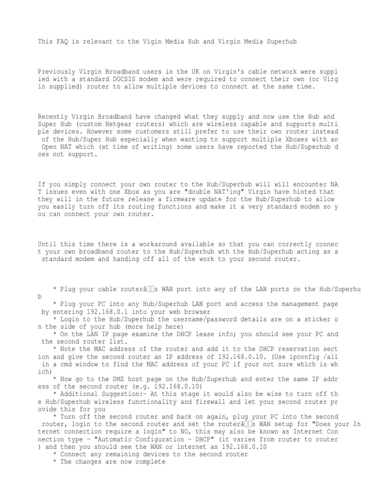 Virgin Media Hub Router Setup Guide | PDF | Router (Computing) | Modem