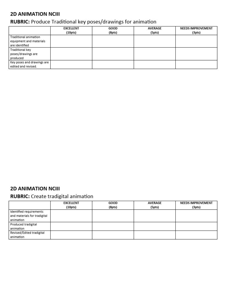 2D Animation Rubrics | Download Free PDF | Animation | Camera