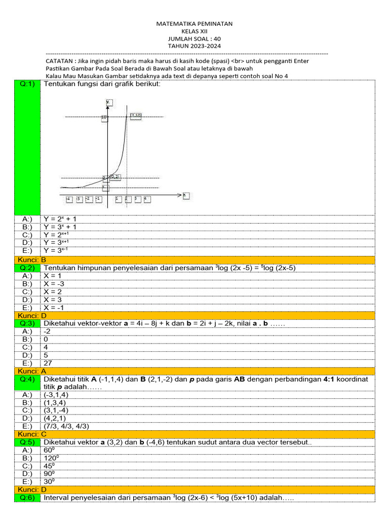 Soal Ambk Matematika Peminatan 2023-2024 | PDF