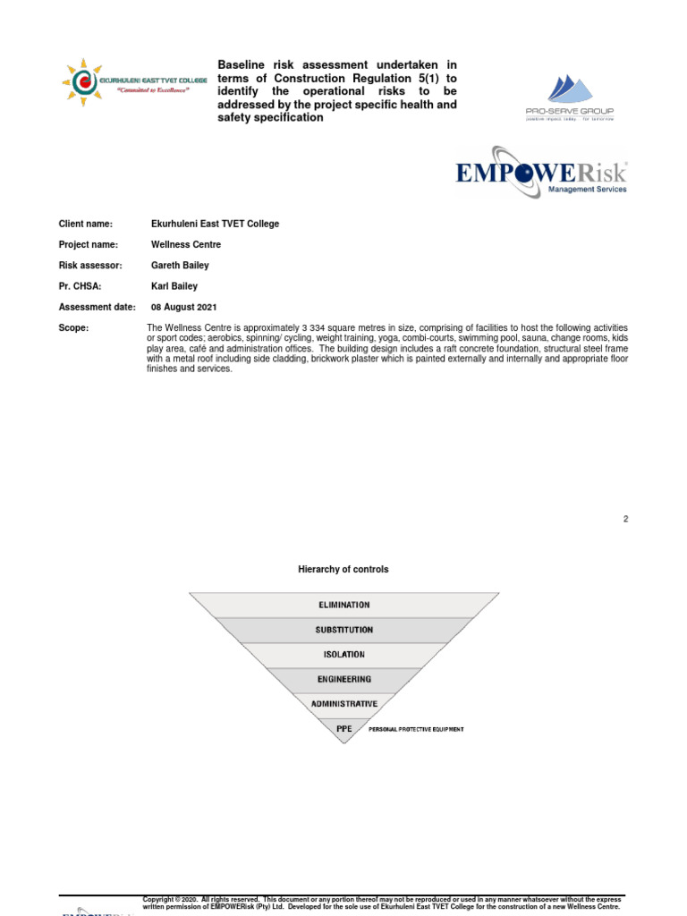 Part E - OHS Spec - Baseline Risk Asse... | PDF | Risk | Emergency