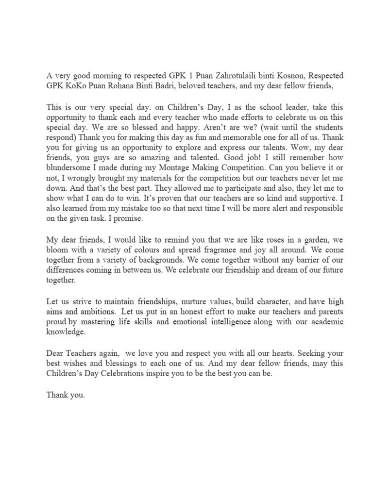 Thinesh Kumar Thank You Speech Pdf