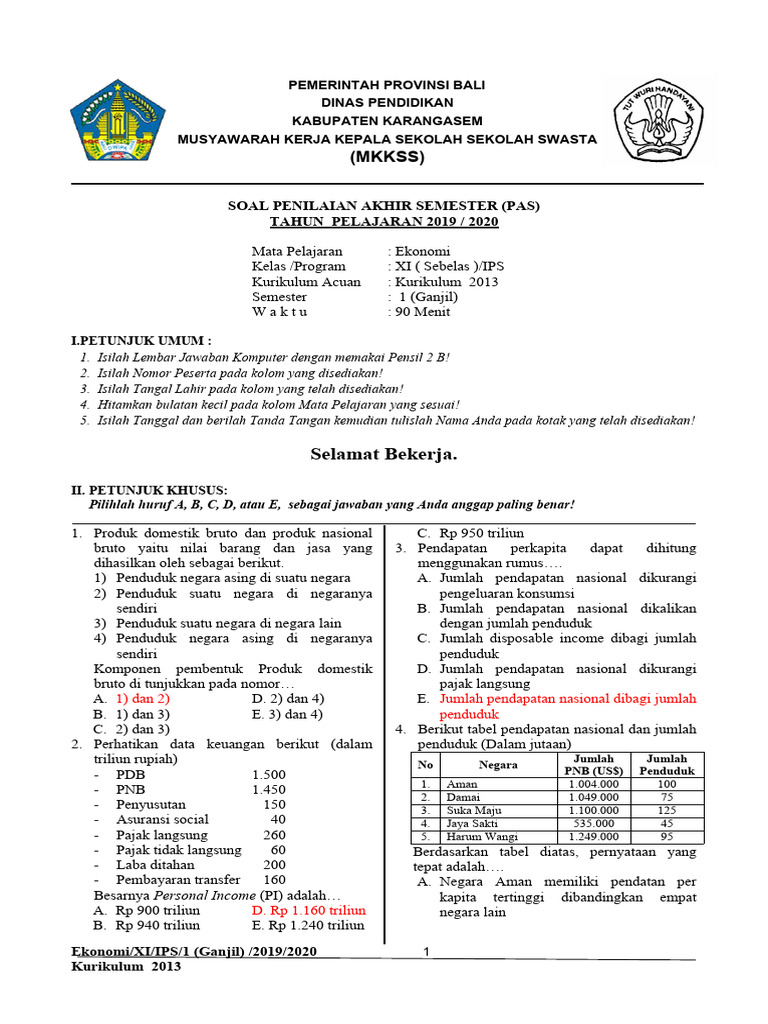 Soal Uas EKO XI - 2019 | PDF