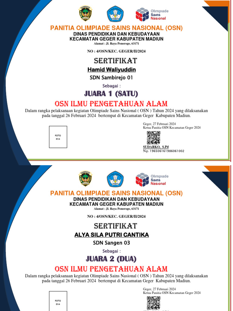 Sertifikat Osn 2024-Ipa | PDF