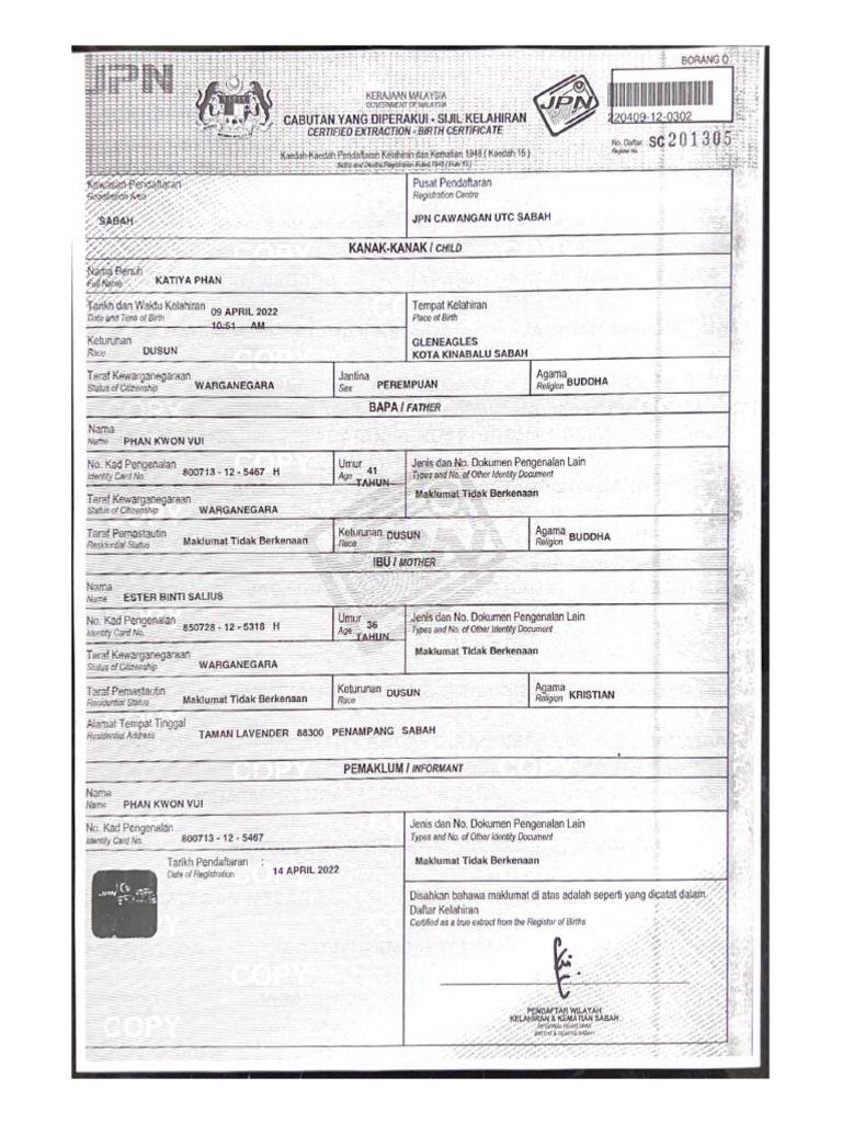 Cabutan Yang Diperakui - Sijil Kelahiran | PDF