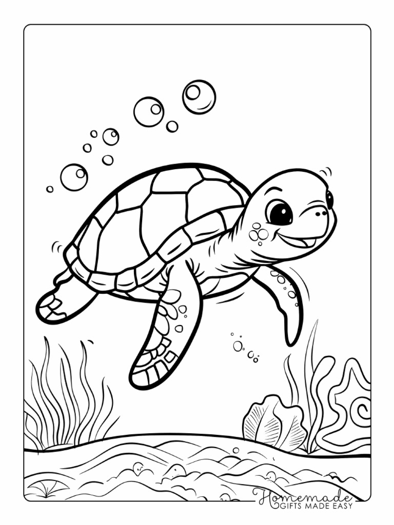Turtle Coloring Pages Cartoon Turtle Swimming in Ocean | PDF