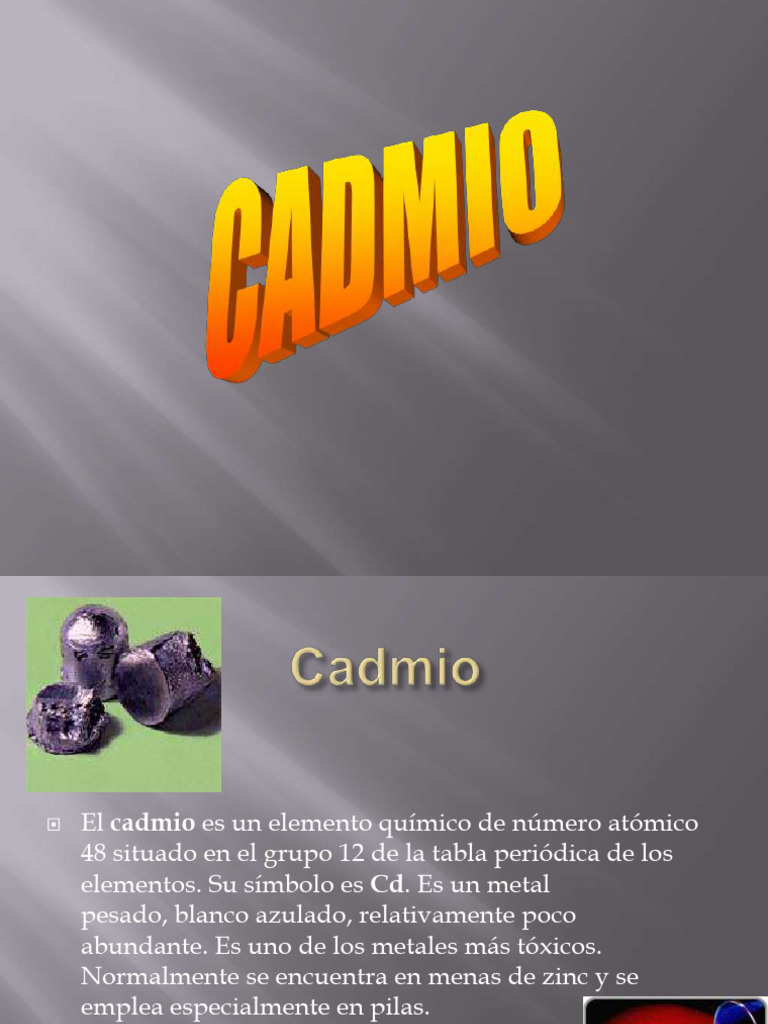 Propiedades y toxicidad del cadmio | PDF | Cadmio | Zinc
