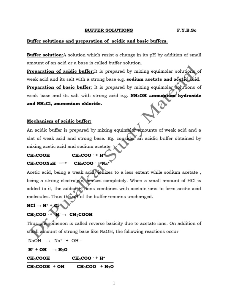 Notes Buffer Solutions BSC | PDF | Buffer Solution | Ph