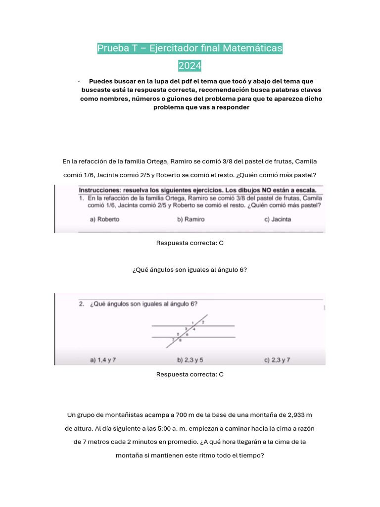 Prueba T - Ejercitador Final Matemáticas | PDF | Geometría Elemental