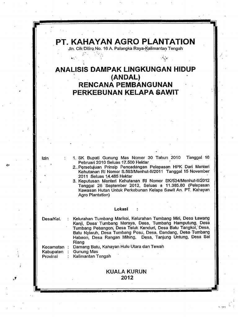 Amdal PT Kahayan Agro Plantation | PDF