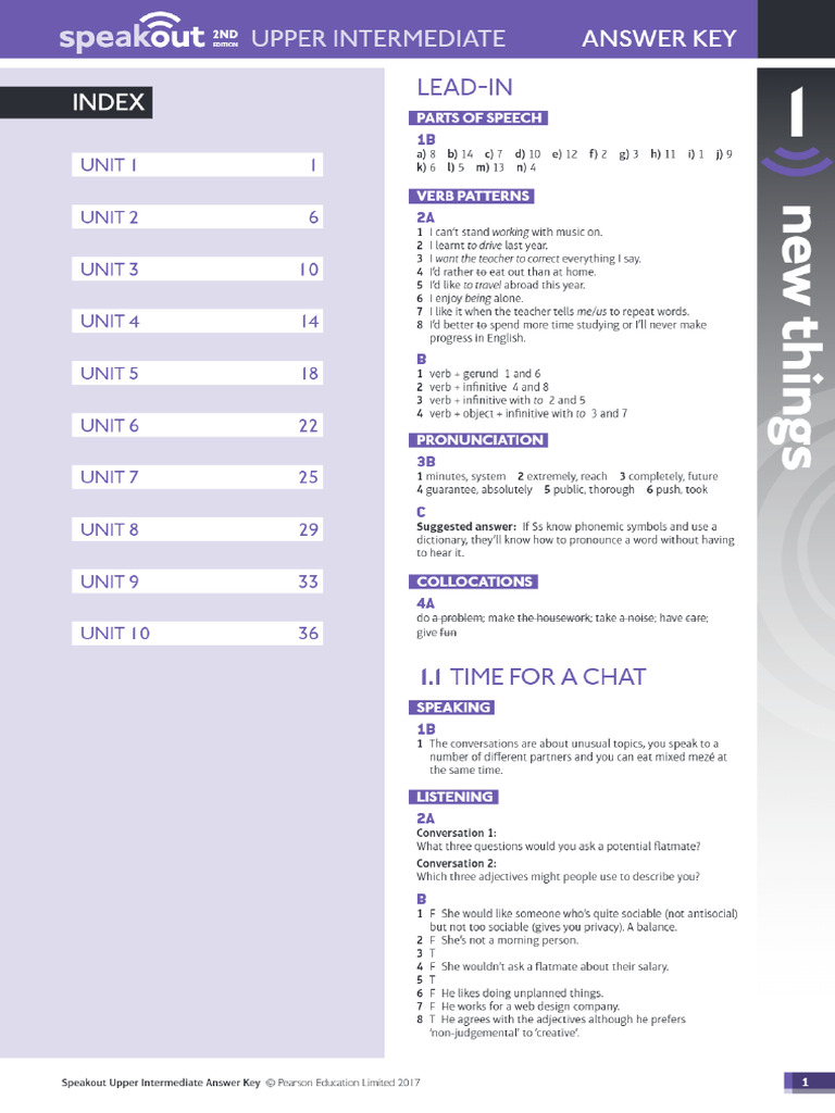 Answer Key Index - Upper Intermediate | PDF