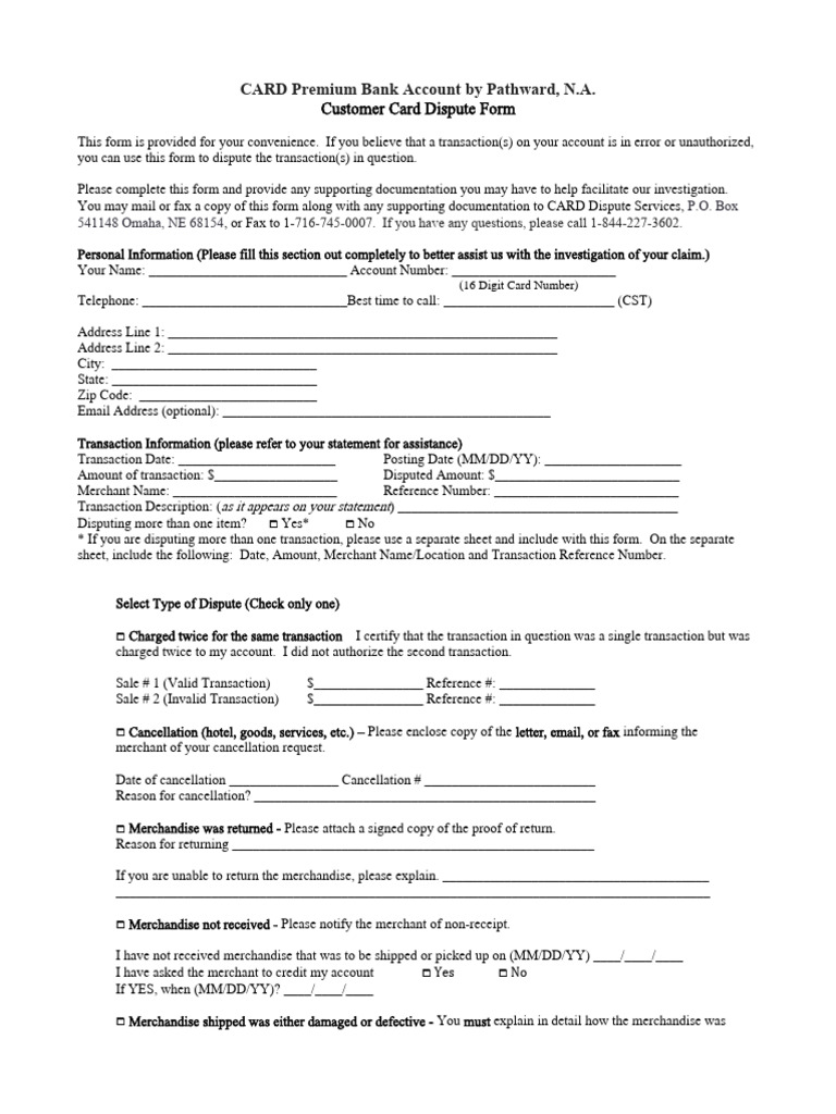 Cardholder Transaction Dispute Form | PDF | Automated Teller Machine ...