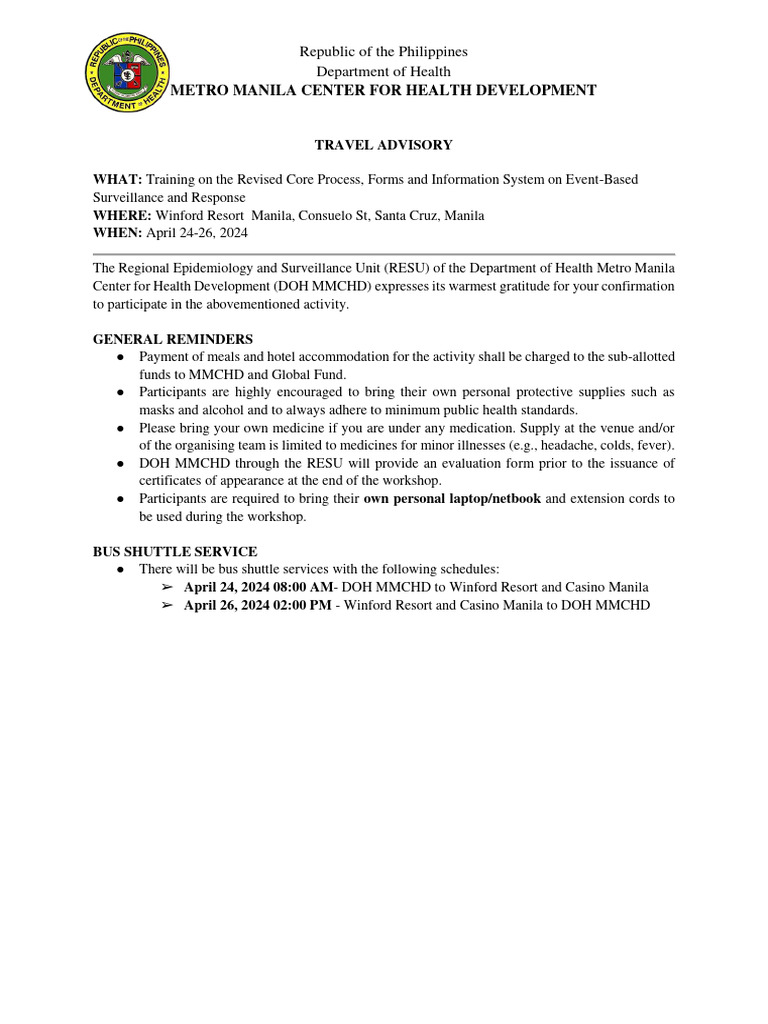 Metro Manila Travel Advisory: Training 2024 | PDF | Manila | Metro Manila