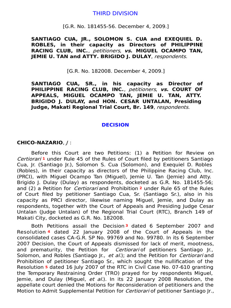 Cua, Jr. v. Tan | PDF | Injunction | Lawsuit